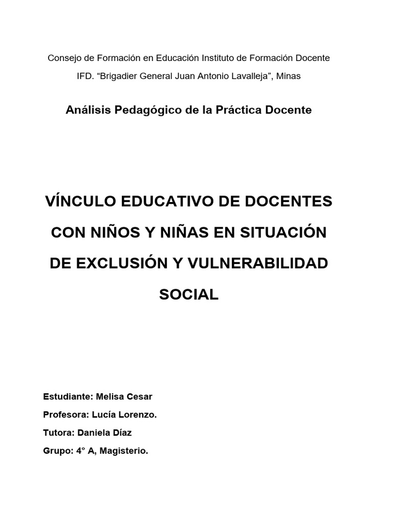 Vínculo Educativo y Exclusión Social Infantil | PDF | Exclusión social ...