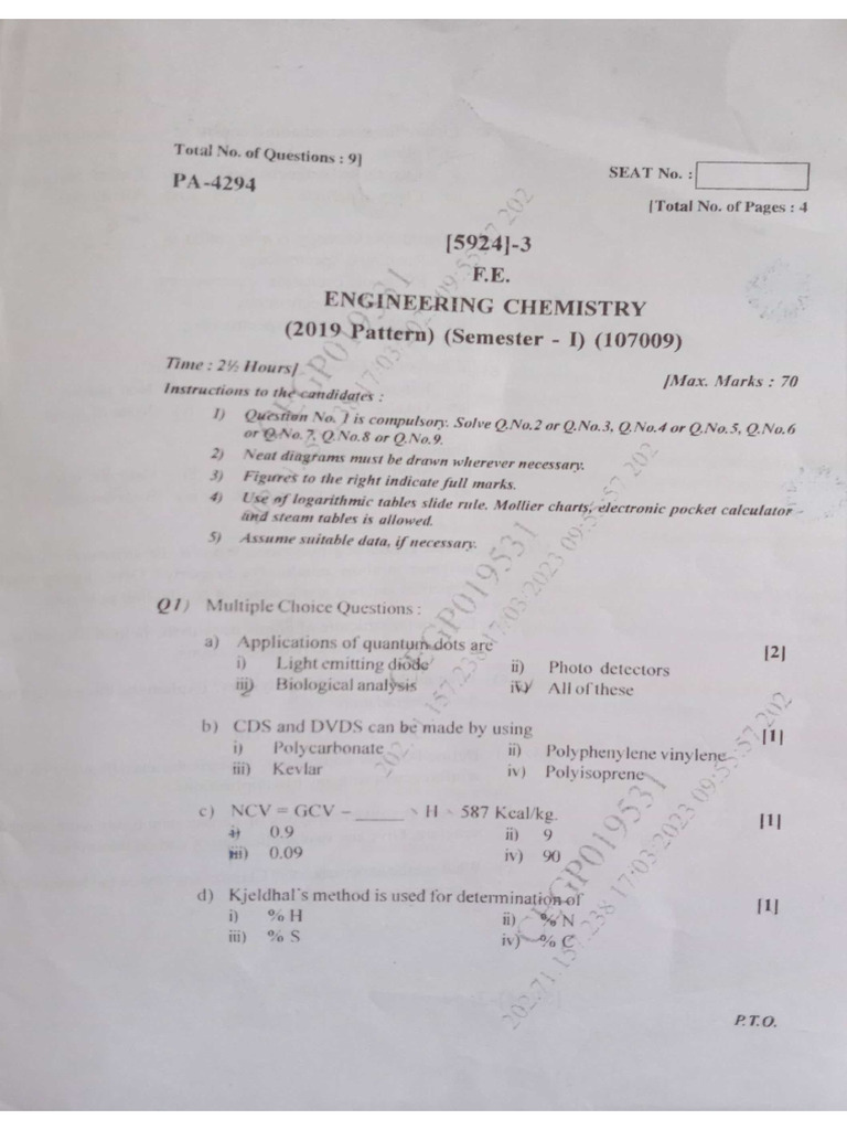 Chem Oct-Nov 2023 EndSem | PDF