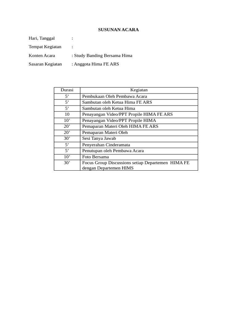 Susunan Acara Stuban Hima | PDF