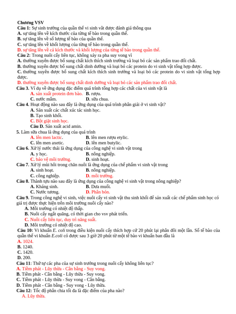 Ôn Tập Sinh 10- Chương Vsv Và Vr | PDF