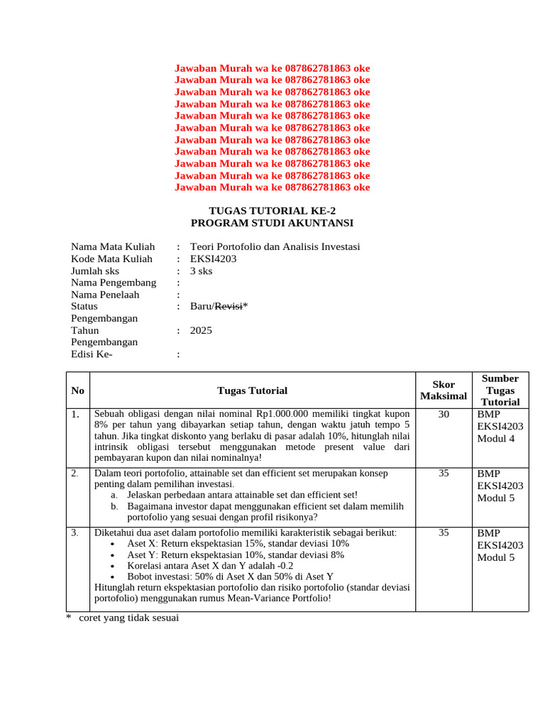 Teori Portofolio Dan Analisis Investasi | PDF