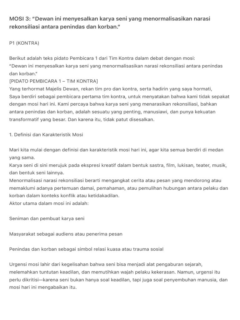 MOSI 3 "Dewan Ini Menyesalkan Karya Seni Yang Menormalisasikan Narasi | PDF