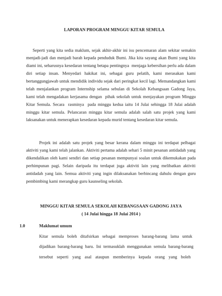 Laporan Program Minggu Kitar Semula | PDF