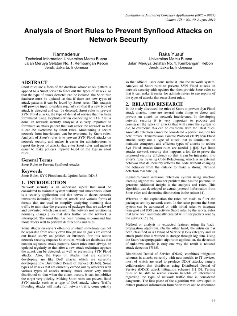 Analysis of Snort Rules To Prevent Synflood Attacks On 4hsnilxjw8 | PDF | Transmission Control ...