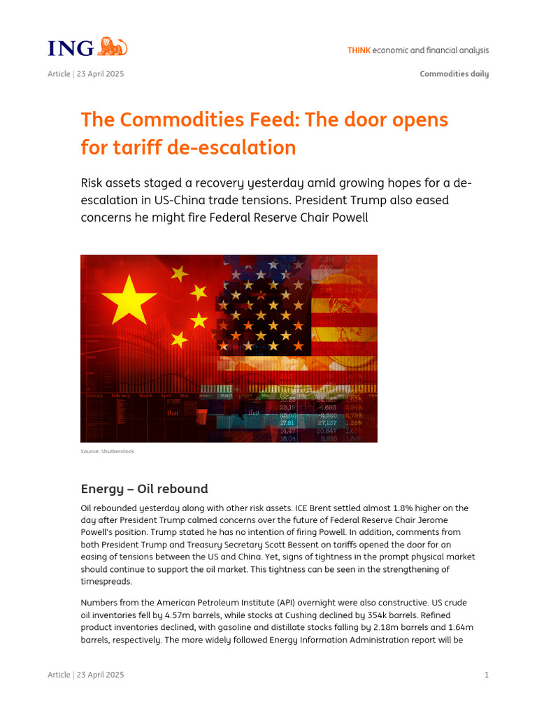 Ing Think The Commodities Feed The Door Opens For Tariff