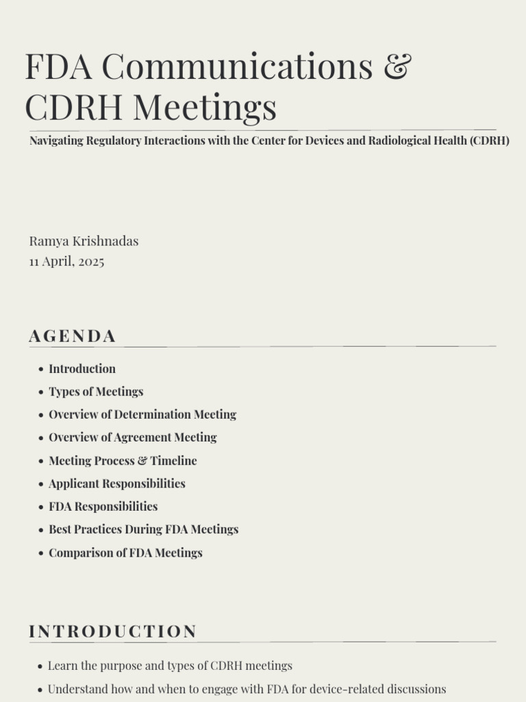 FDA Communications & CDRH Meetings - Ramya Krishnadas | PDF | Food And ...