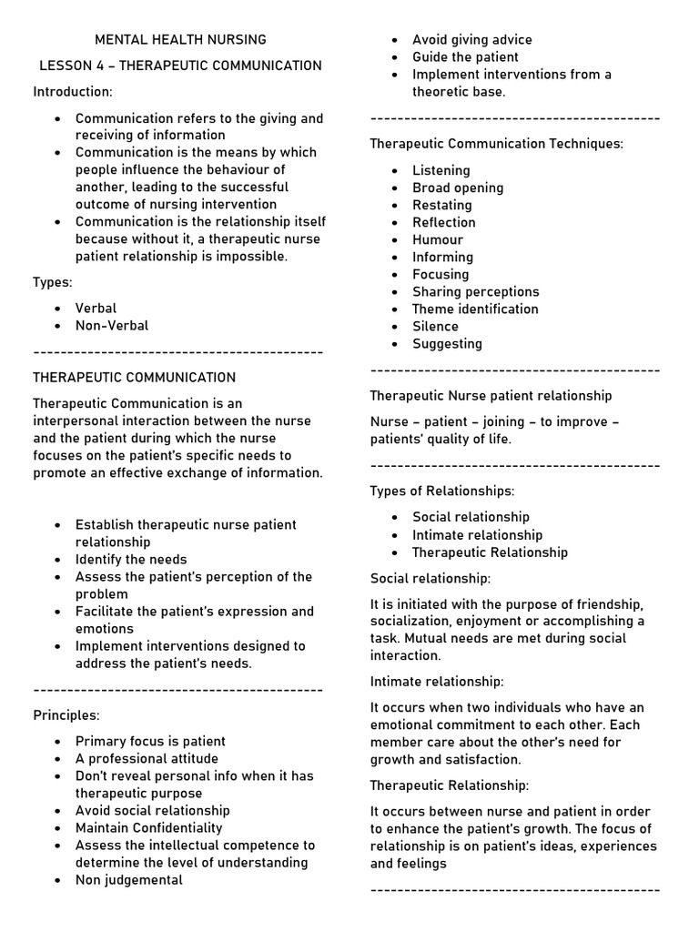 Therapeutic Communication in Nursing | PDF | Communication | Nursing