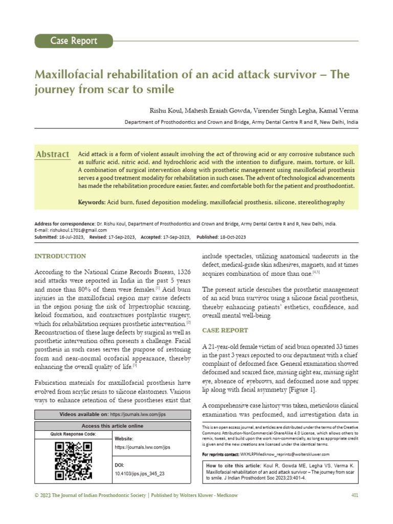 Maxillofacial Rehabilitation of An Acid Attack.13 | PDF ...