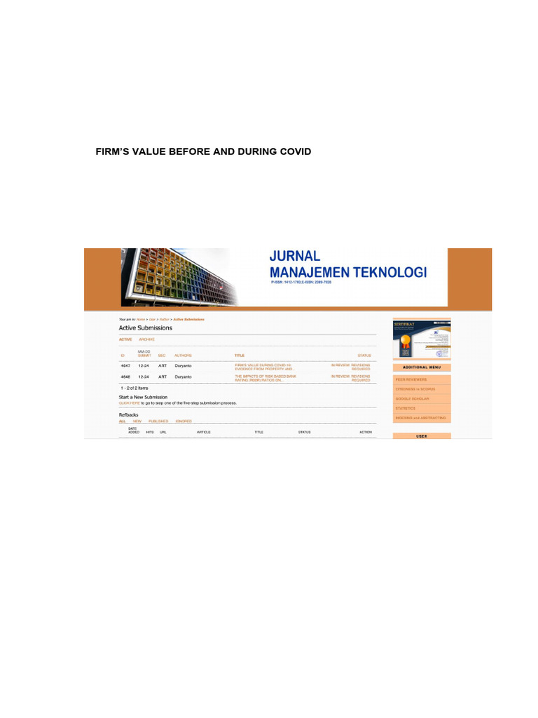 Kronologi Perolehan LOA Jurnal Sinta 2 Pada Jurnal Manajemen Teknologi, SBM-ITB | PDF