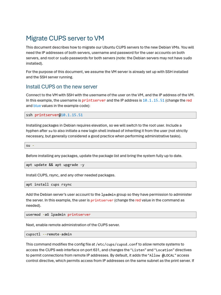 Migrate CUPS Server To VM | PDF | Sudo | Secure Shell