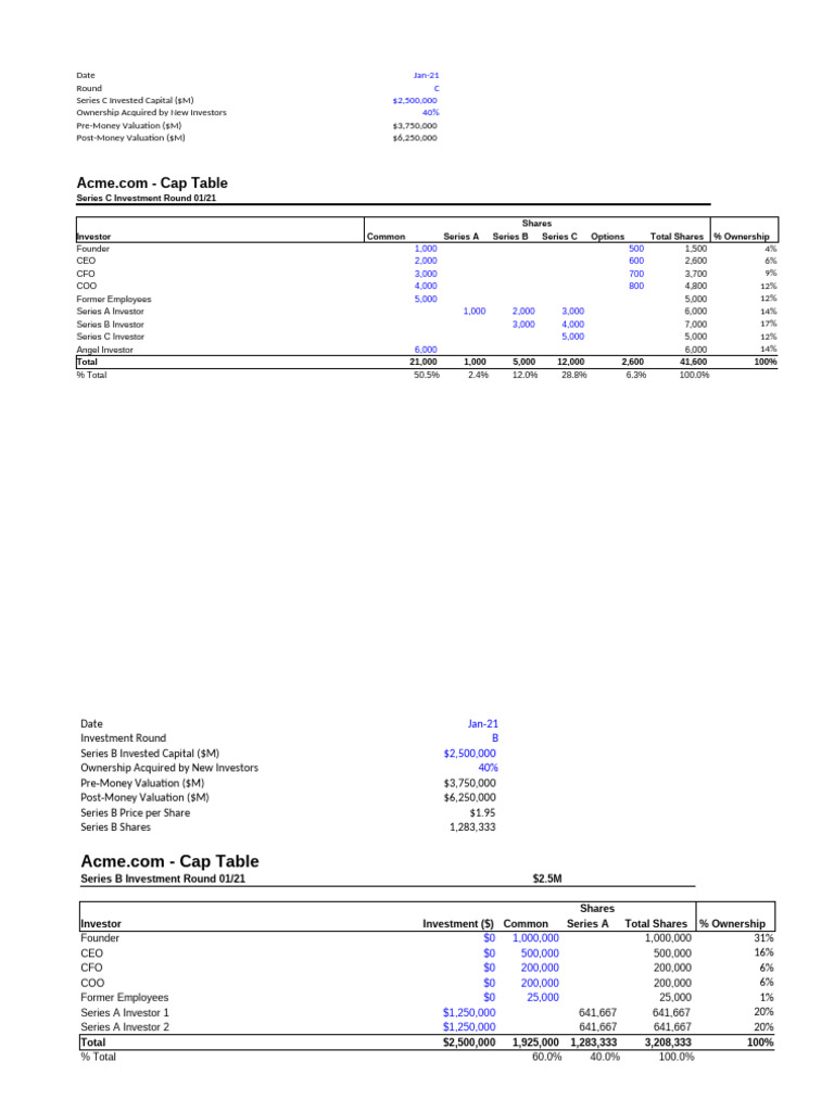 VC Cap Table Template1 | PDF | Equity Securities | Companies