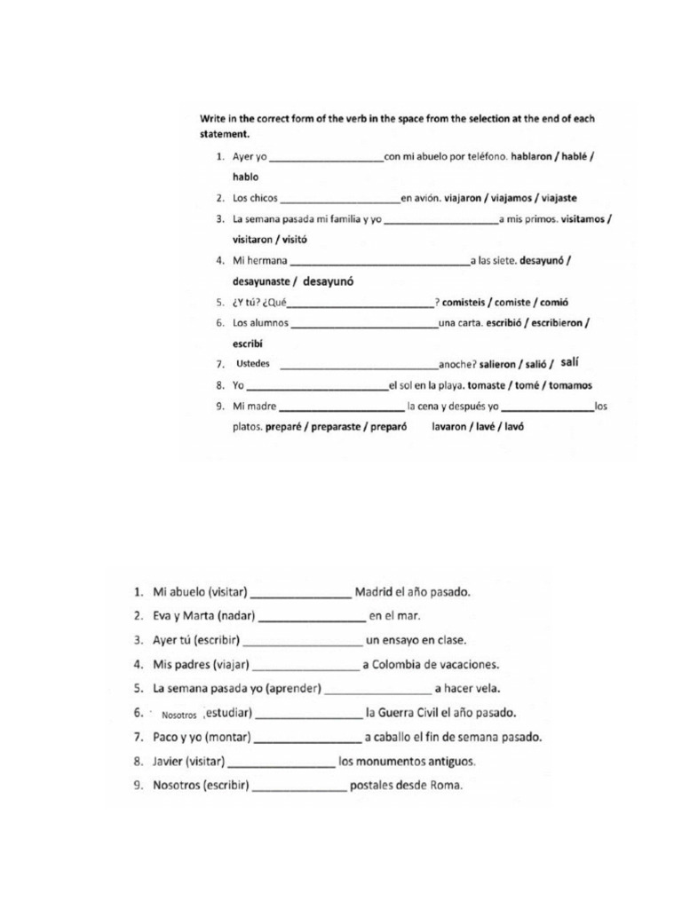 Worsheet Spanish Preterite Tenser | PDF