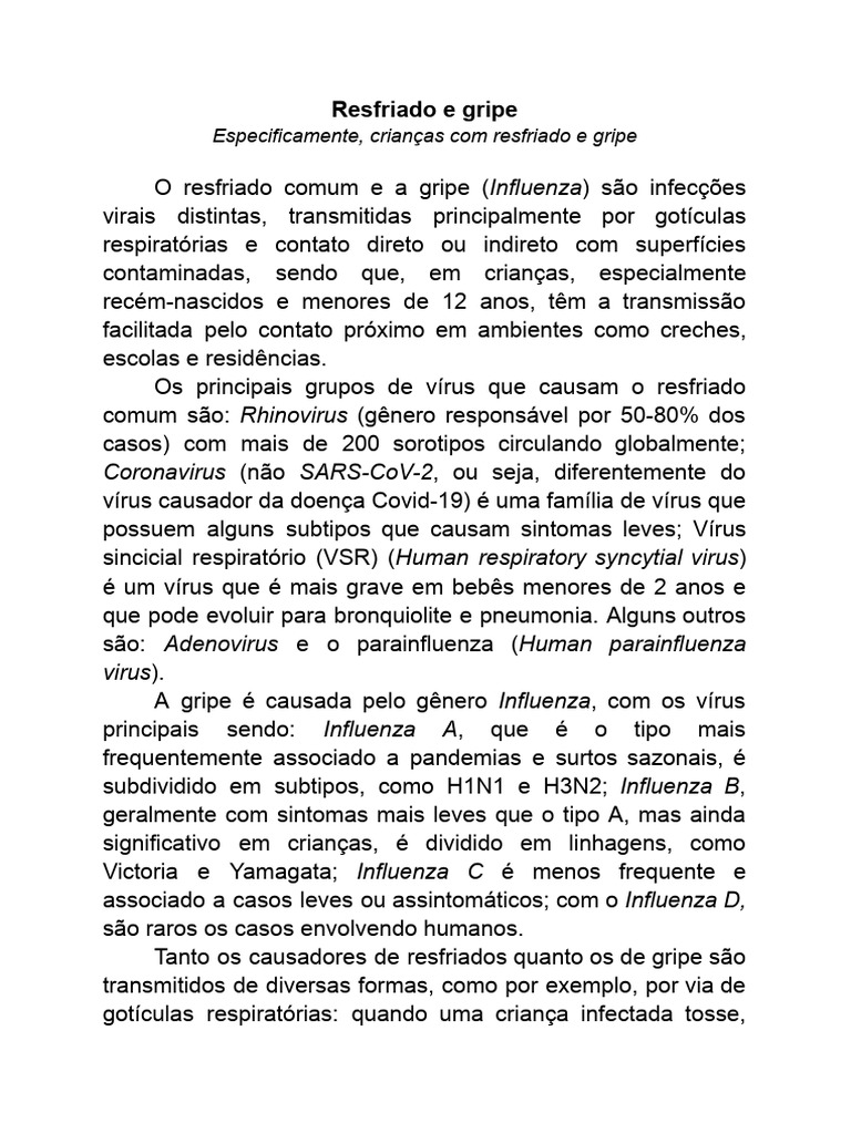 Resfriados e Gripe, Especificamente, Crianças Com Resfriados e Gripe ...