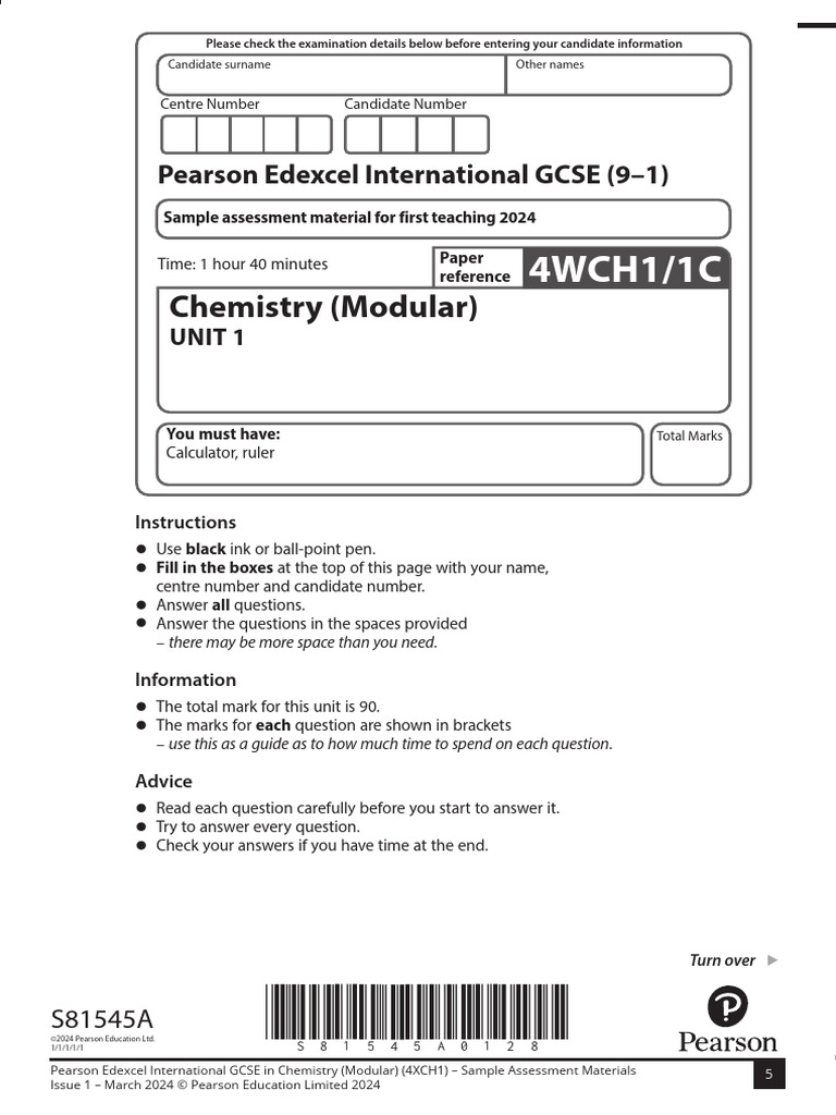 Edexcel IGCSE Chemistry Sample Paper | PDF | Atoms | Materials