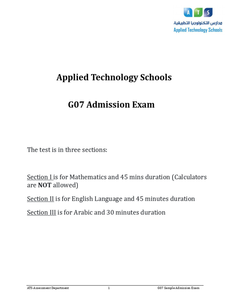 AY2526 G07 ATS Admission Exams Sample | PDF | Numbers | Linguistics