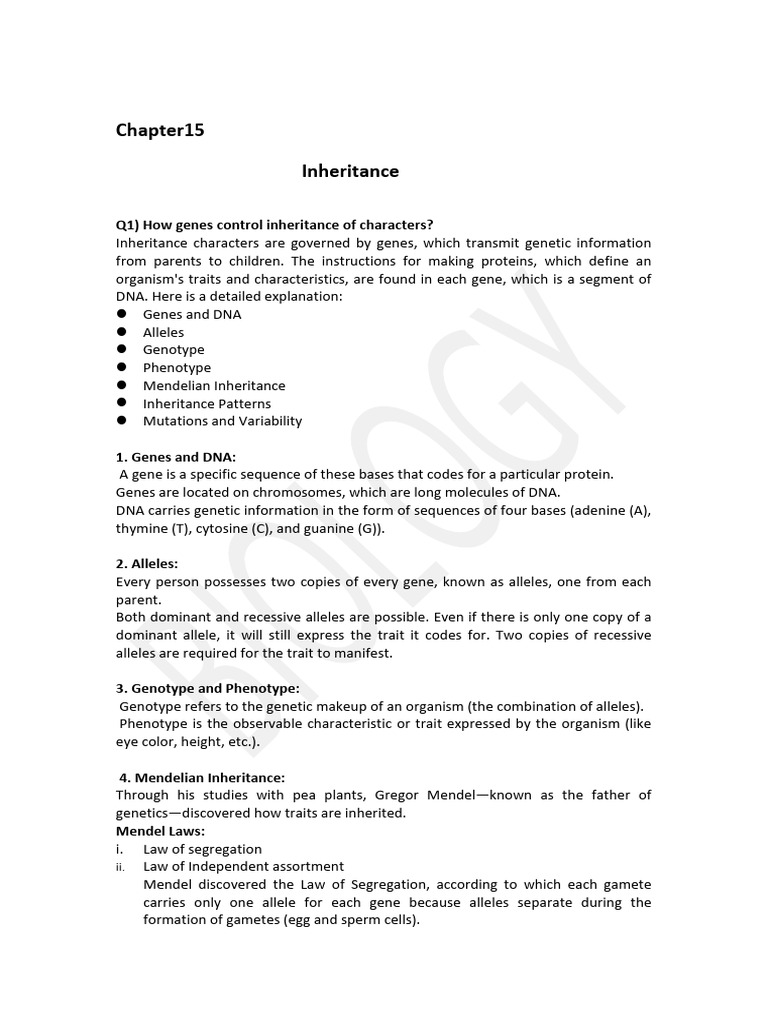 Chapter 15 inheritance long questions | PDF | Dominance (Genetics) | Gene