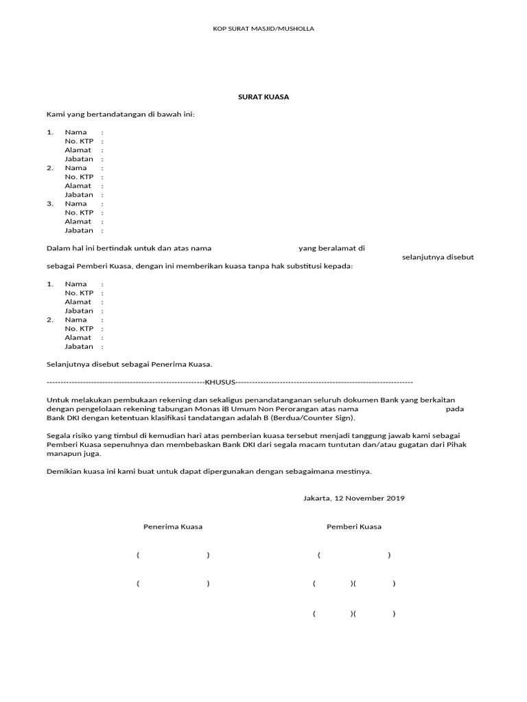 Surat Kuasa Monas Ib Non Perorangan | PDF