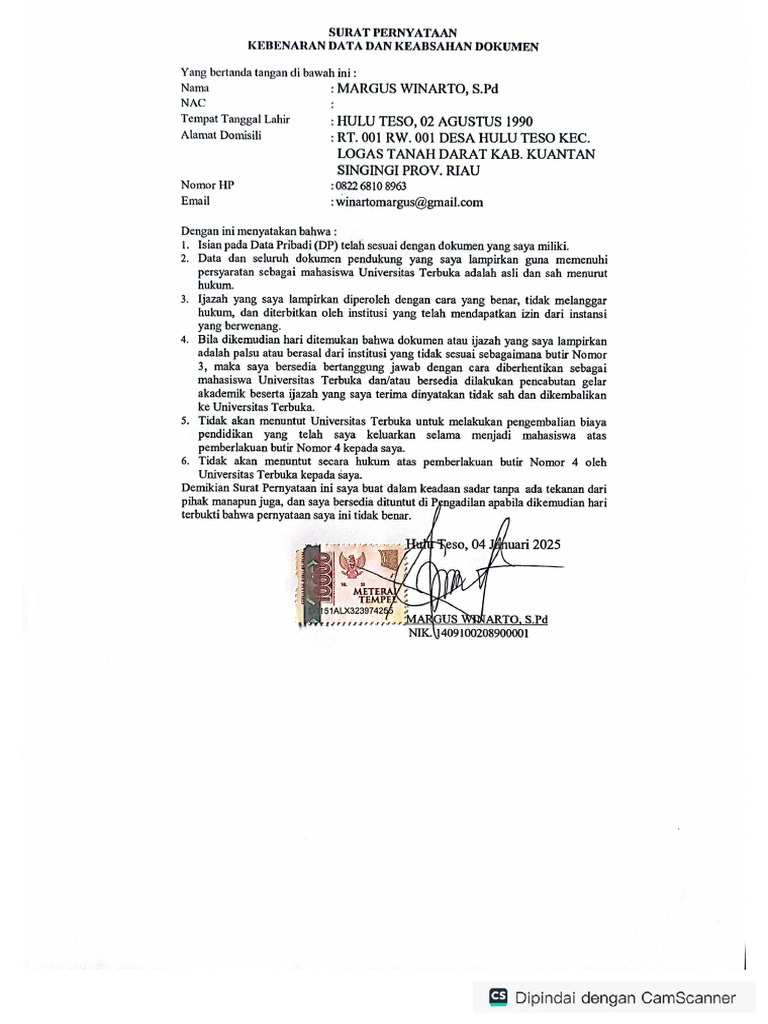 Surat Keabsahan Dokumen | PDF