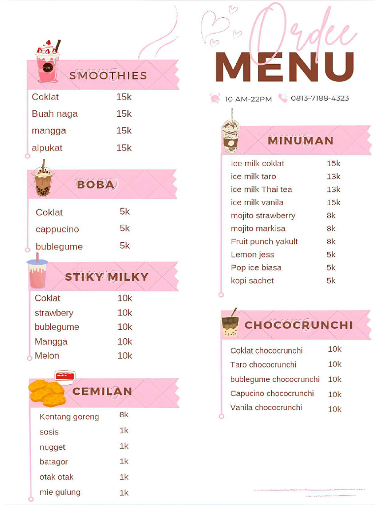 Daftar Menu Kedai Cemilan de Ais | PDF