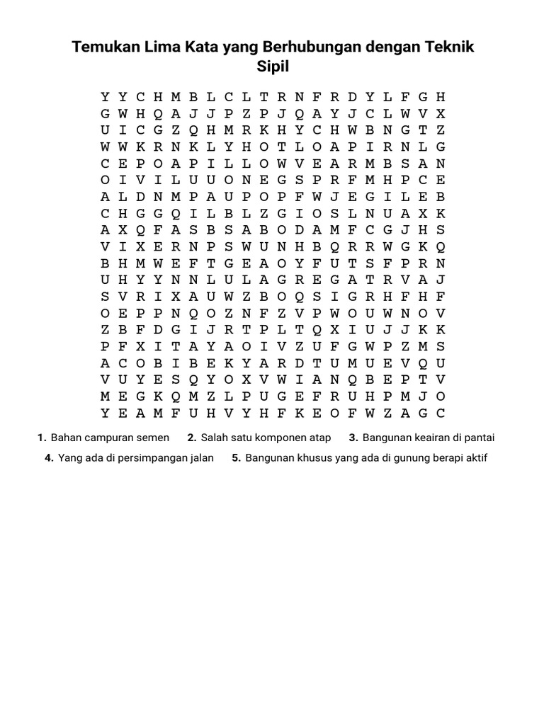 Temukan Lima Kata yang Berhubungan dengan Teknik Sipil - Word Search ...