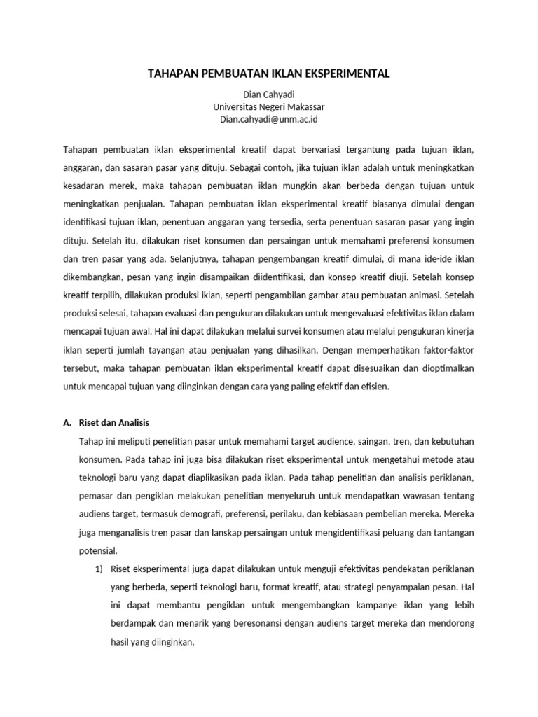 TAHAPAN PEMBUATAN IKLAN EKSPERIMENTAL | PDF