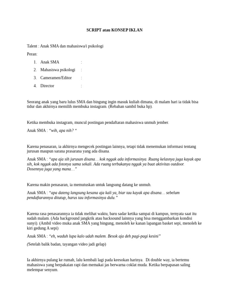 SCRIPT Atau KONSEP IKLAN | PDF
