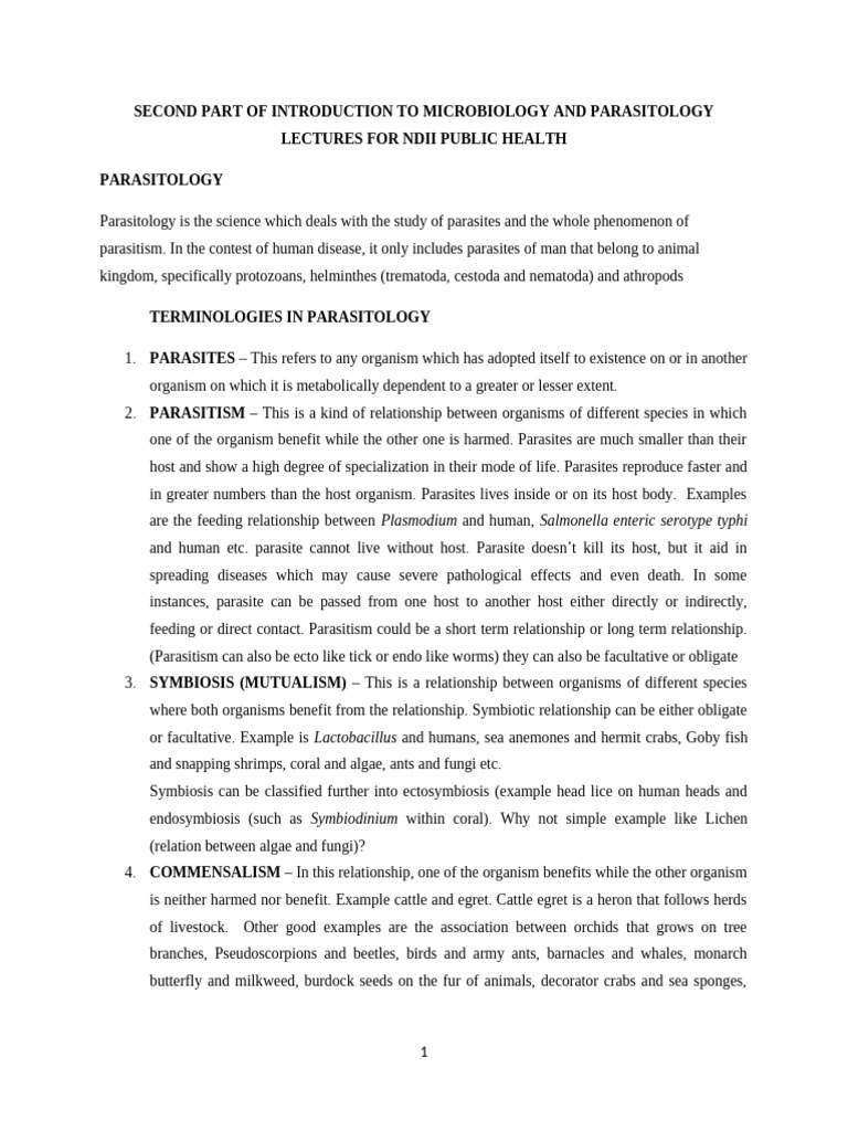 Ndii PH Parasitology Lecture-1 | PDF | Candidiasis | Parasitism