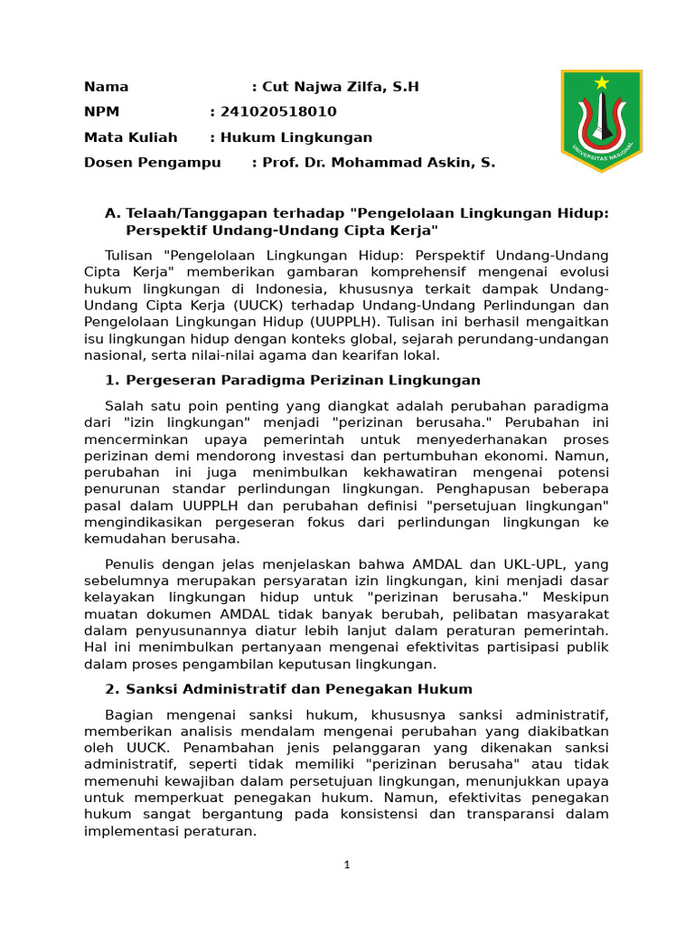 Tugas 4 - Hukum Lingkungan | PDF