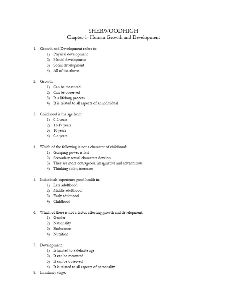 Physical Education Chapter 1 MCQ | PDF | Adolescence | Adults