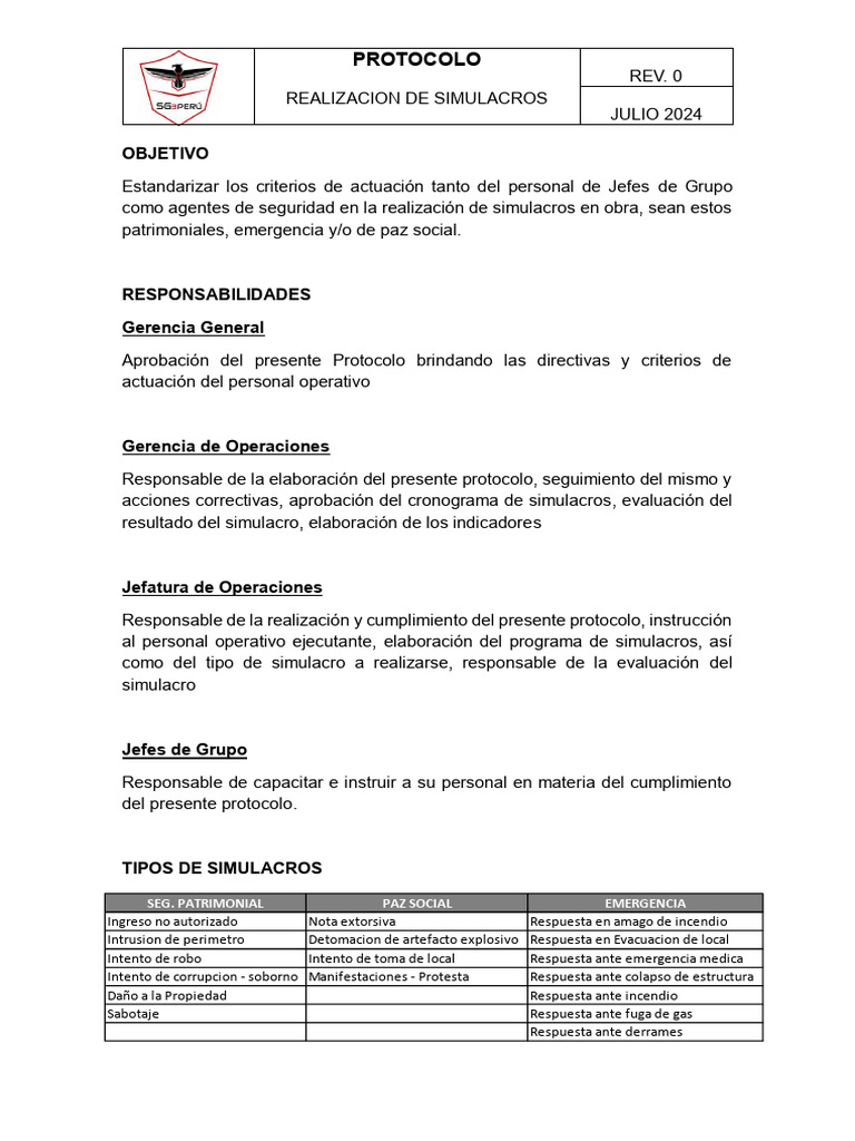 Protocolo Realizacion de Simulacro | PDF | Simulación