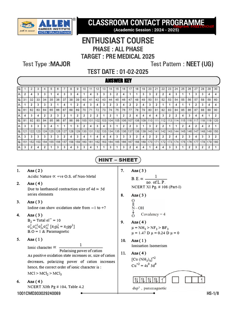 Enthuse Major-16 01 Feb So | PDF | Acid Dissociation Constant | Atoms