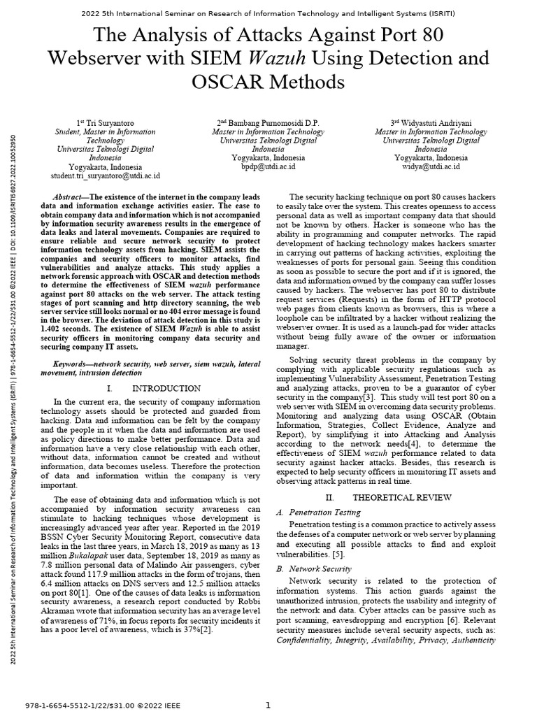 The Analysis of Attacks Against Port 80 Webserver With SIEM Wazuh Using ...