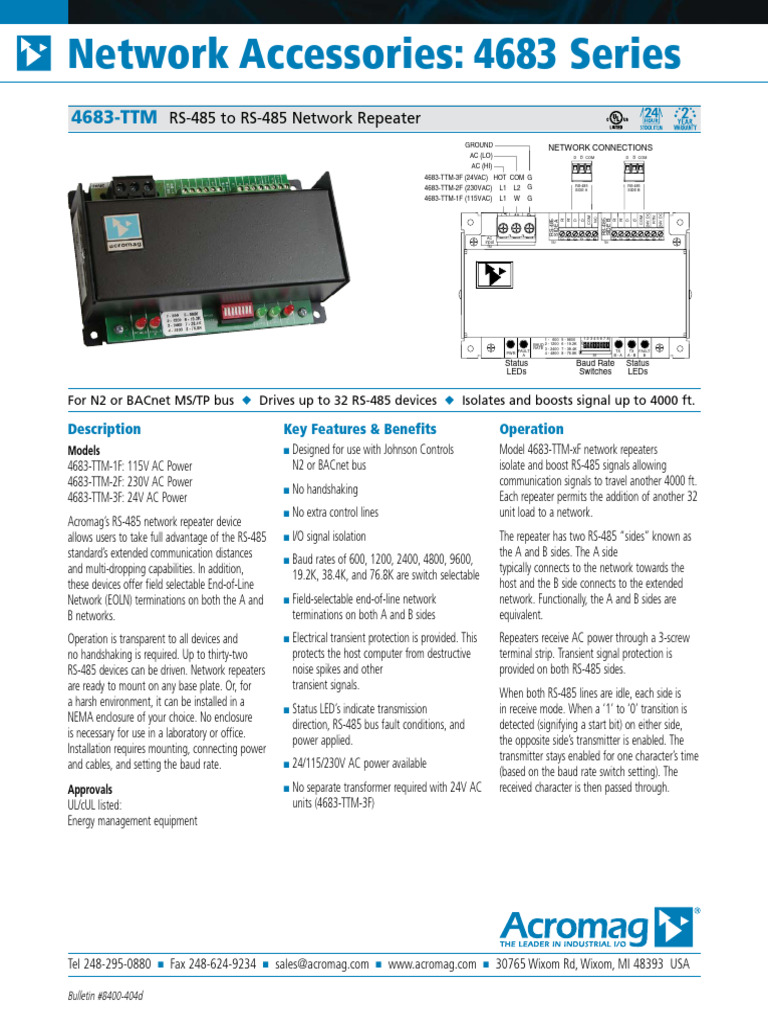 4683-TTM RS-485 To RS-485 Network Repeater | PDF | Manufactured Goods | Data Transmission
