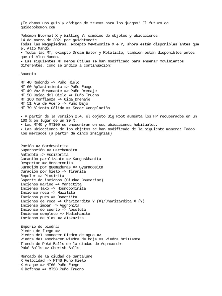 Guía y trucos para Pokémon Eternal X | PDF