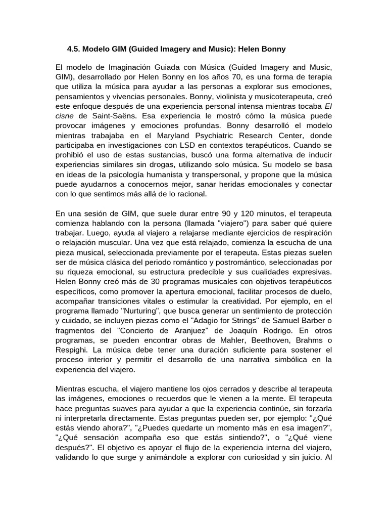4.5. Modelo GIM (Guided Imagery and Music) : Helen Bonny: El Cisne ...