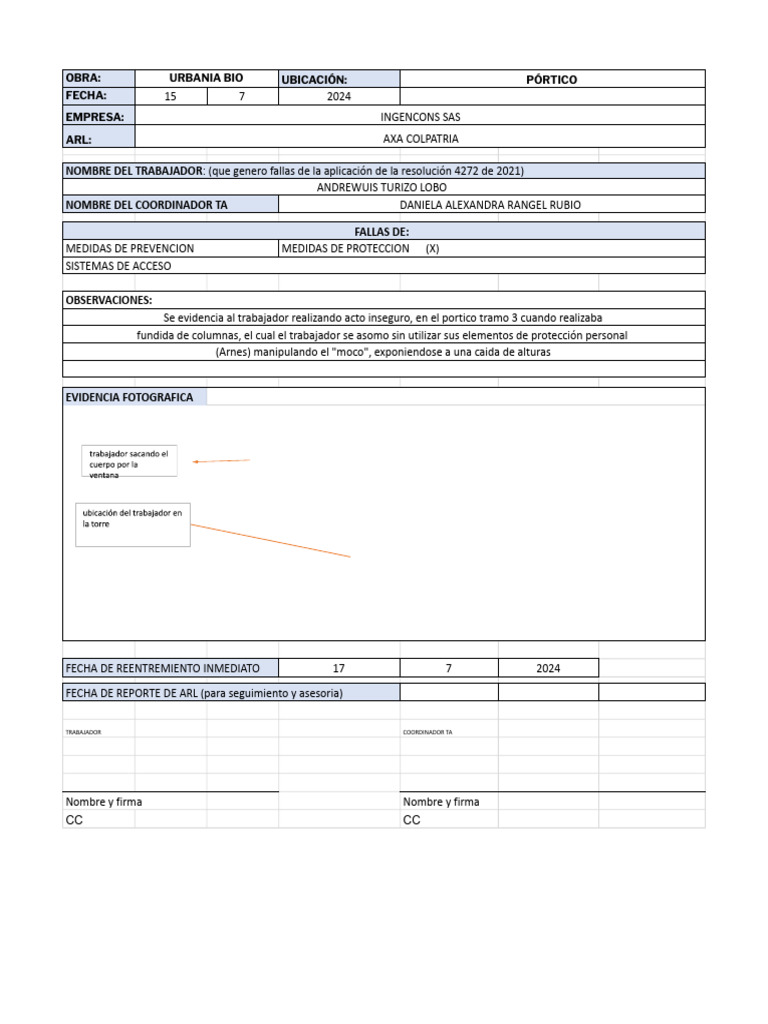 Informe Acto Inseguro Ingecons | PDF