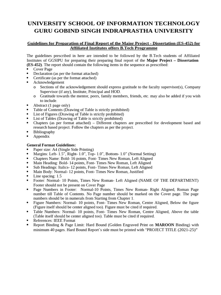 USICT ES-452 Major Project - Dissertation Report Format | PDF | Thesis ...