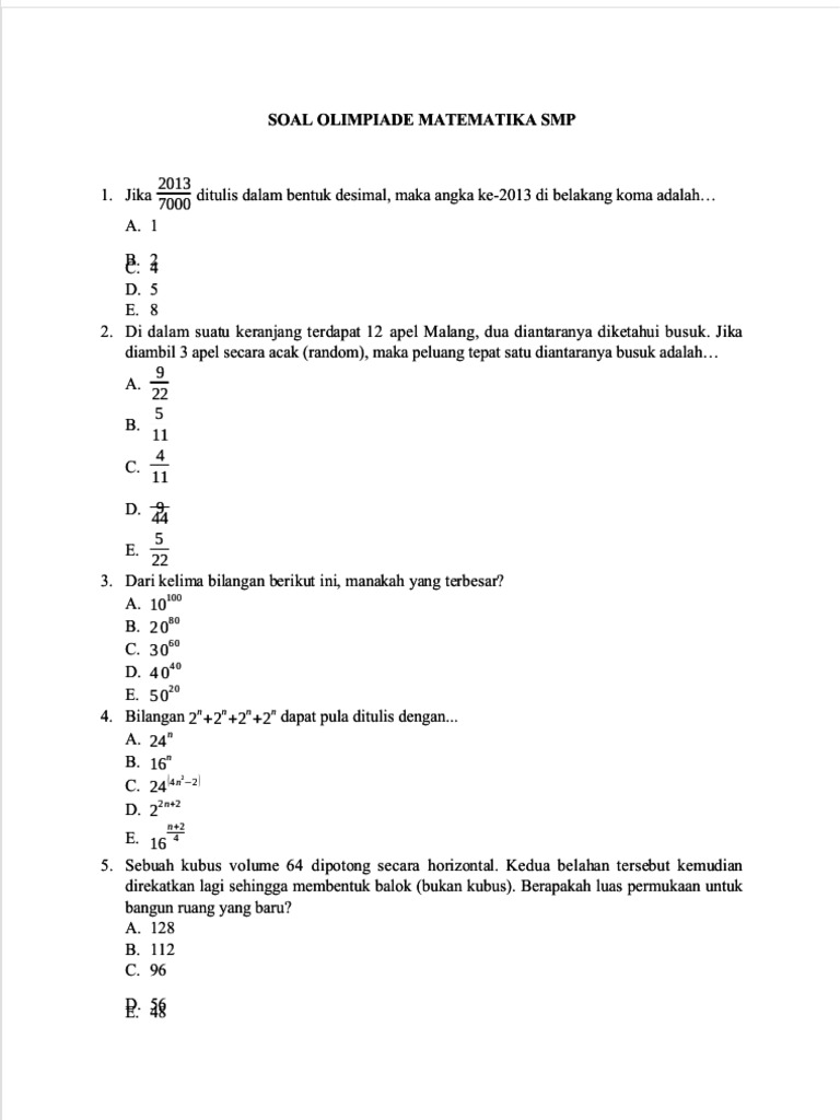 PDF Soal Olimpiade Matematika SMP - Compress | PDF