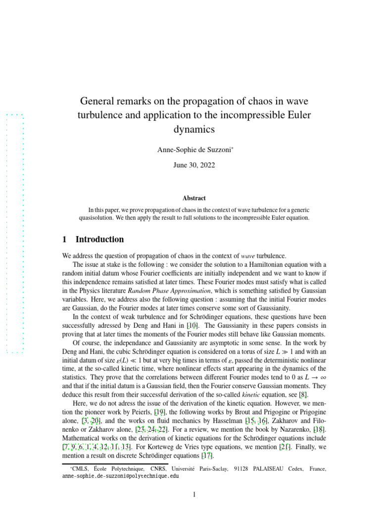 De Suzzoni - General Remarks On The Propagation of Chaos in Wave Turbulence and Application To ...