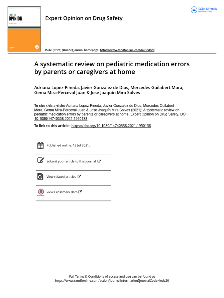 2021 - Pediatric Medication Errors by Parents - Dug Safety | PDF ...