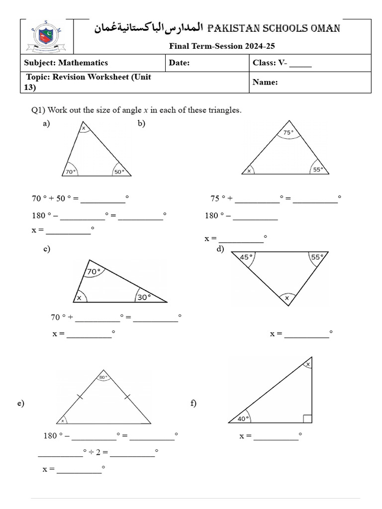 Grade 5 Revision Worksheet (Unit 13) | PDF