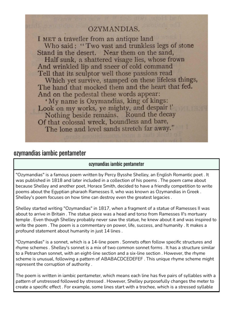 Ozymandias Iambic Pentameter _1 | PDF | Poetry | Stanzaic Form