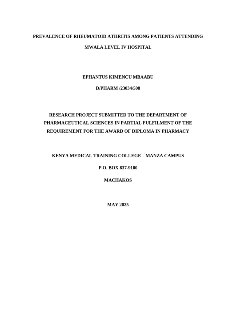 Ephantus Reseachend | PDF | Rheumatoid Arthritis | Arthritis