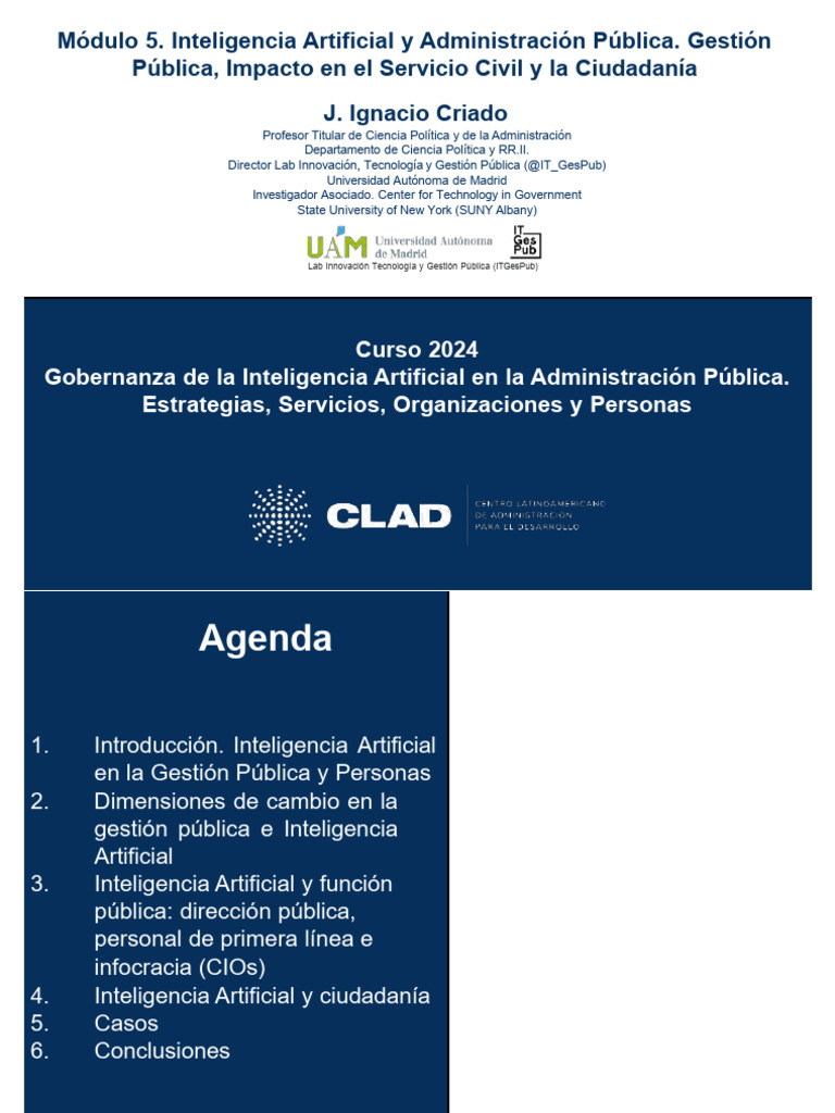 Presentacion JICriado CLAD - 2024 Modulo 5 | PDF | Inteligencia artificial | Inteligencia (IA) y ...