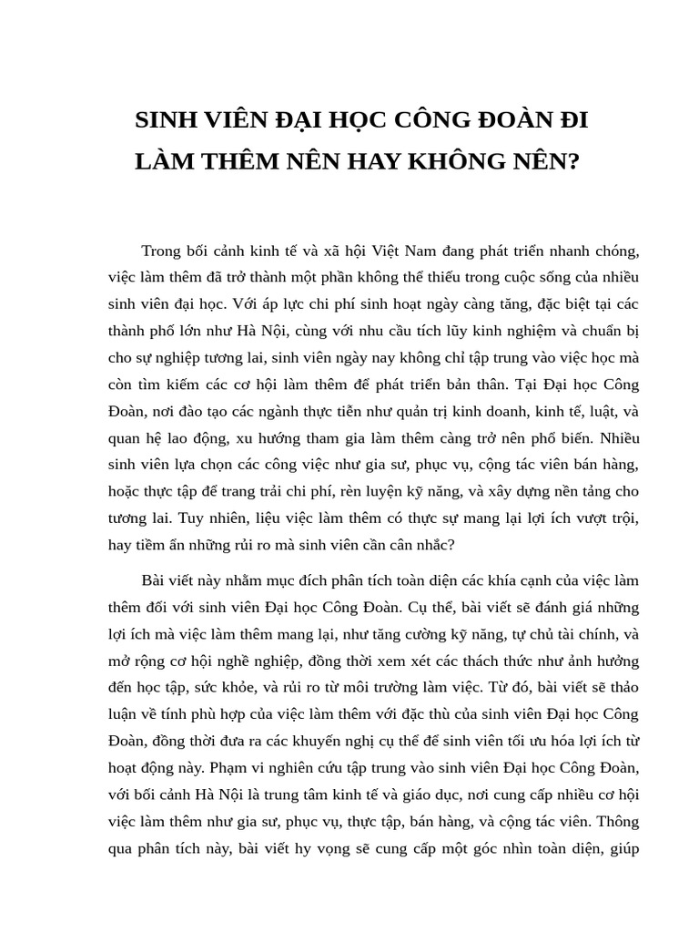 Nhóm 7 KNGT Sinh viên đi làm thêm nên hay không nên | PDF