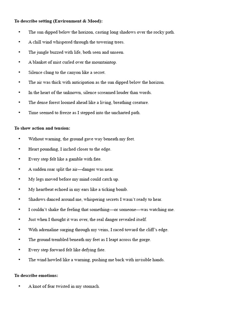 Descriptive Writing: Setting & Emotion | PDF