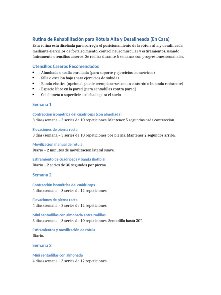Rutina_Rehabilitacion_Rotula_Alta_Progresiva | PDF | Entrenamiento con ...