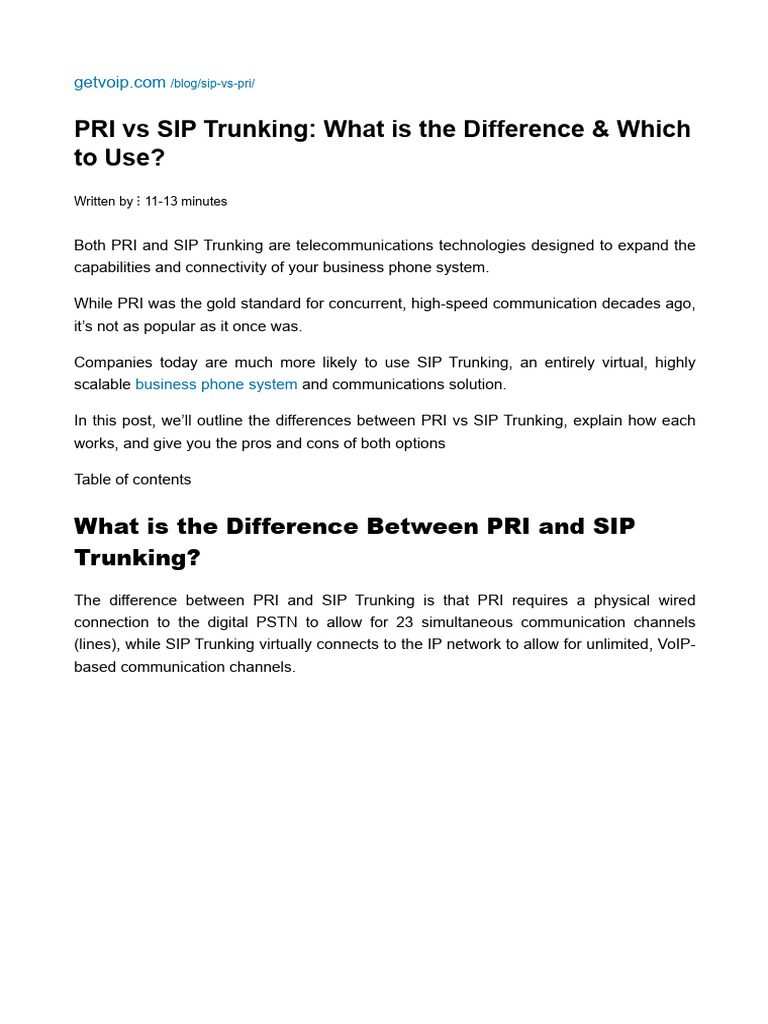 6 - PRI Vs SIP Trunking - What Is The Difference & Which To Use | PDF | Session Initiation ...