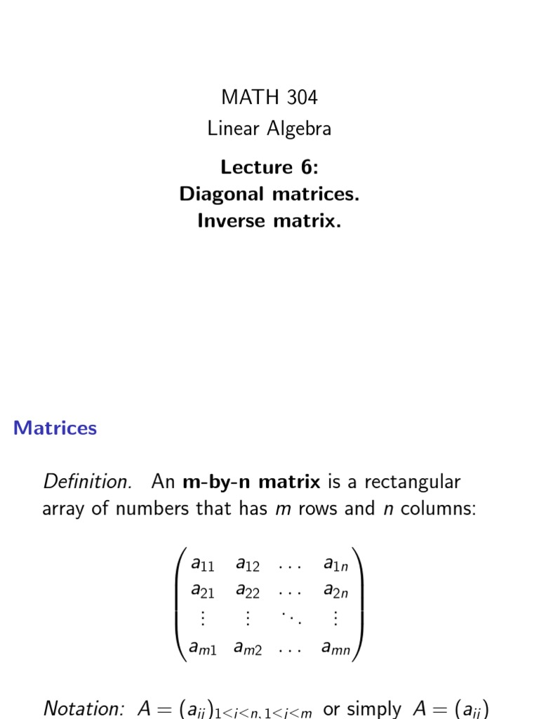 Diagonal Matrices Inverse Matrix Pdf Matrix Mathematics Functions And Mappings