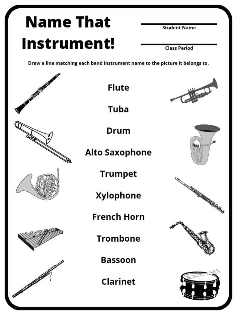 Band Instrument Name Worksheet | PDF